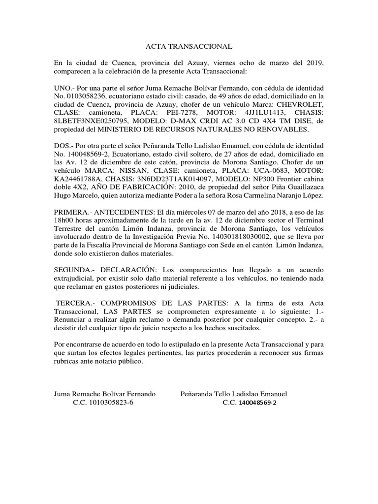 Acta Transaccional 1 Juma | PDF | Gobierno | Justicia