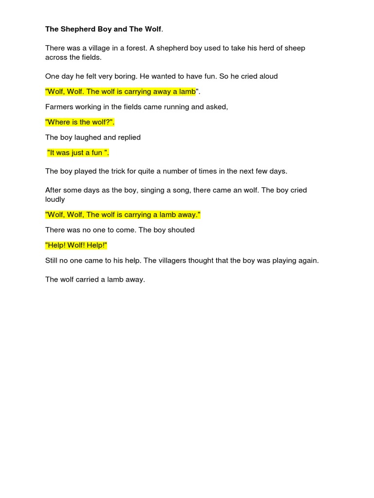 The Shepherd Boy and the Wolf Story | PDF | Shepherd