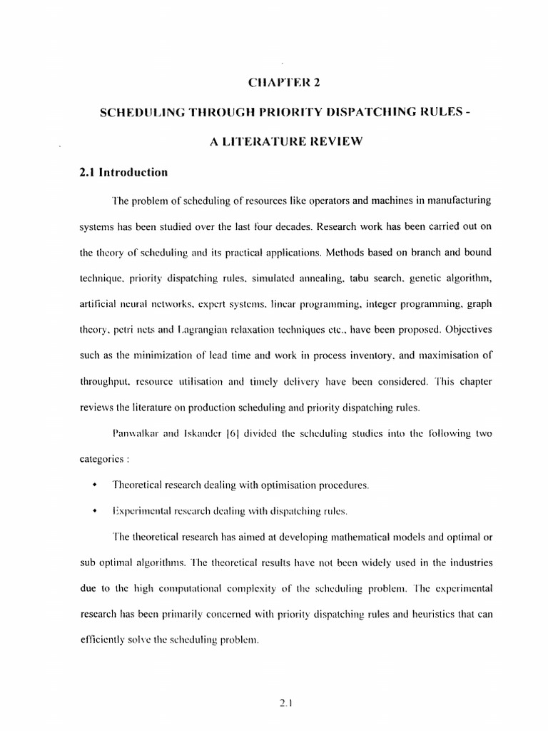 Scheduling Through Priority Dispatching Rules A Literature Review Pdf Mathematical