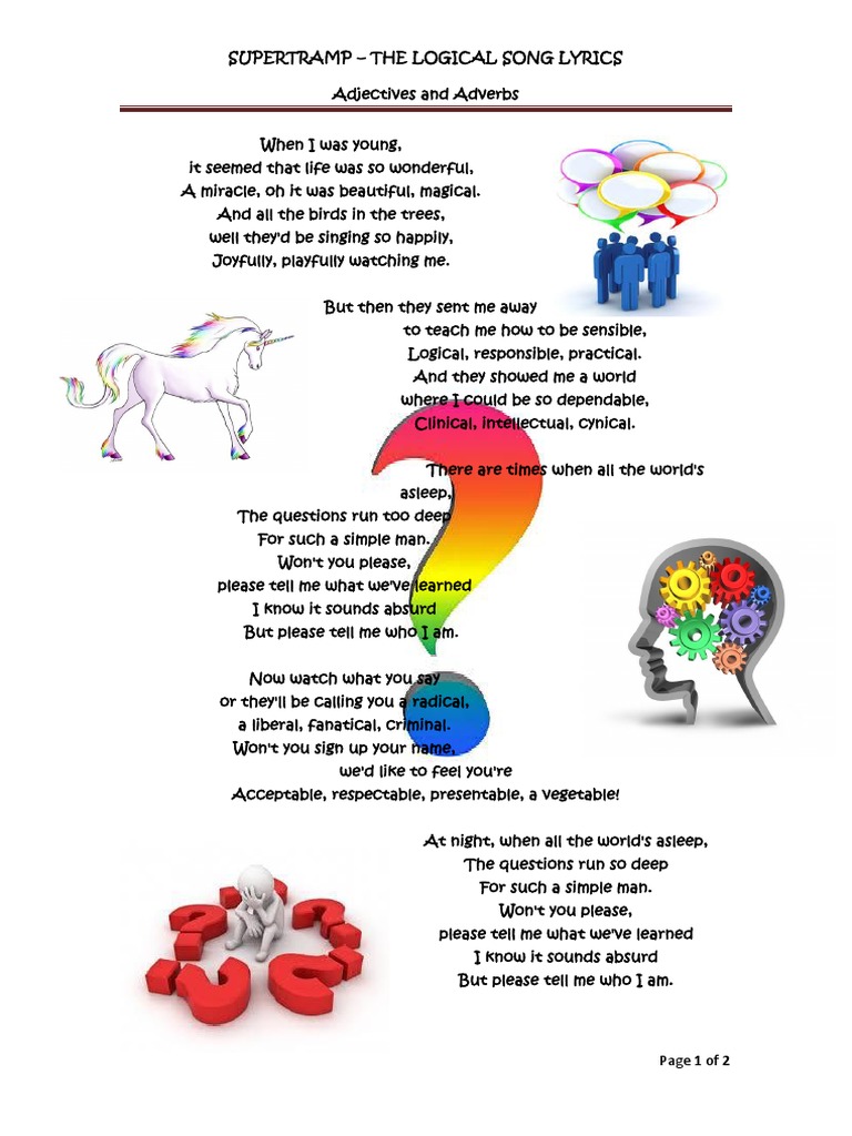Adjectives and Adverbs The Logical Song Activities With Music Songs ...