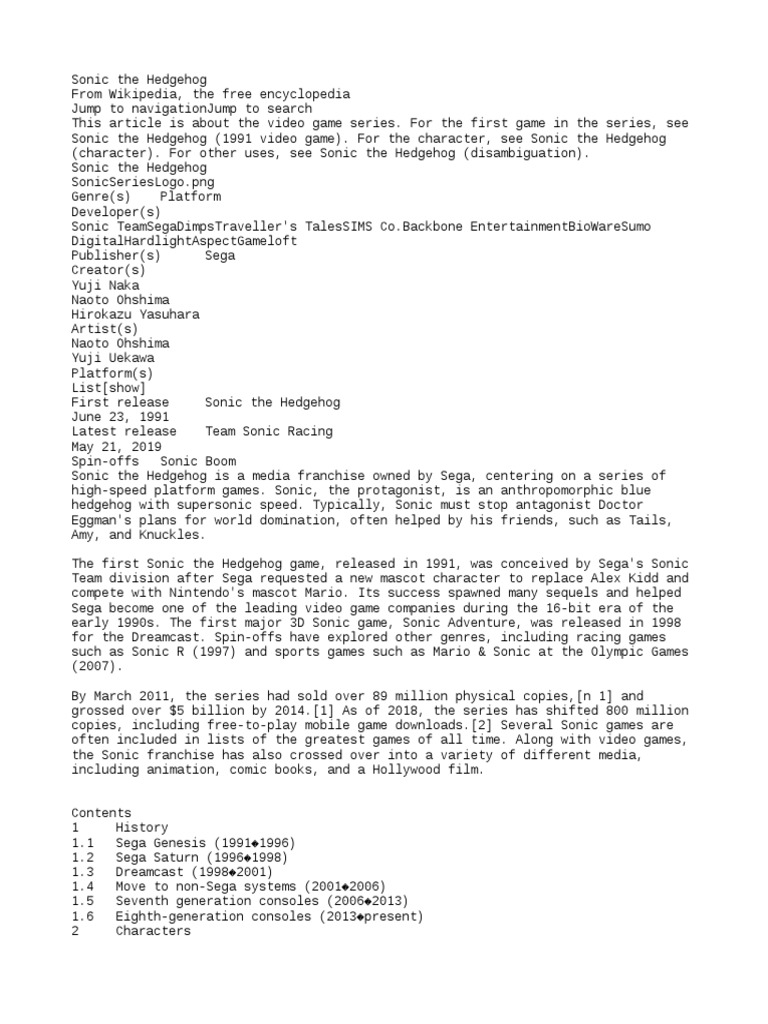 Sonic The Hedgehog | PDF | Entertainment | Electronic Toys