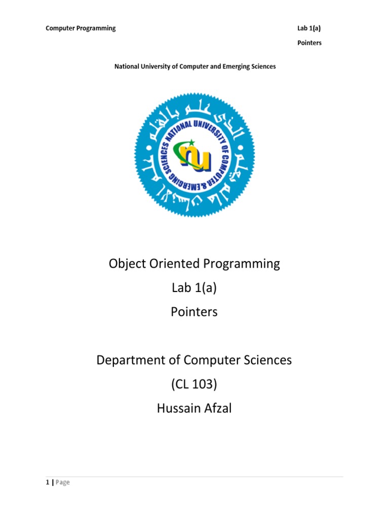 Object Oriented Programming Lab 1 A Pointers Pdf Data Type Pointer Computer Programming