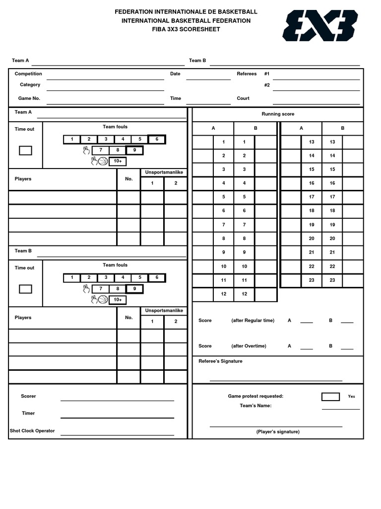 FIBA 3x3 Basketball Scoresheet | PDF | Team Sports | Rules