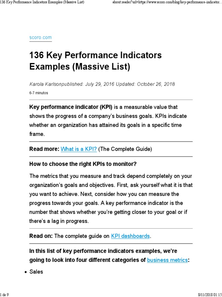 136 Key Performance Indicators Examples (Massive List) PDF | PDF ...