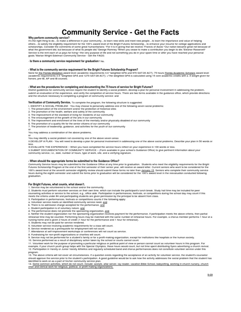 Bright Futures Community Service (What Counts) | PDF | Volunteering ...