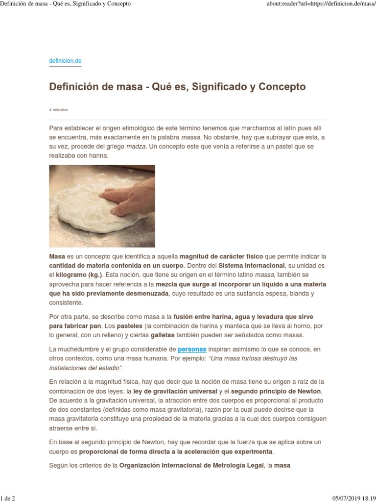 Definición de Masa - Qué Es, Significado y Concepto PDF | PDF | Masa ...