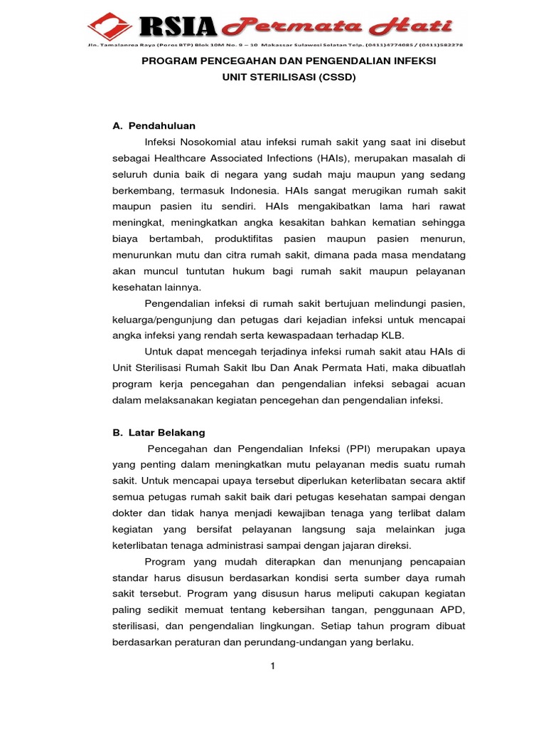 Program Ppi CSSD (Terilisasi) | PDF