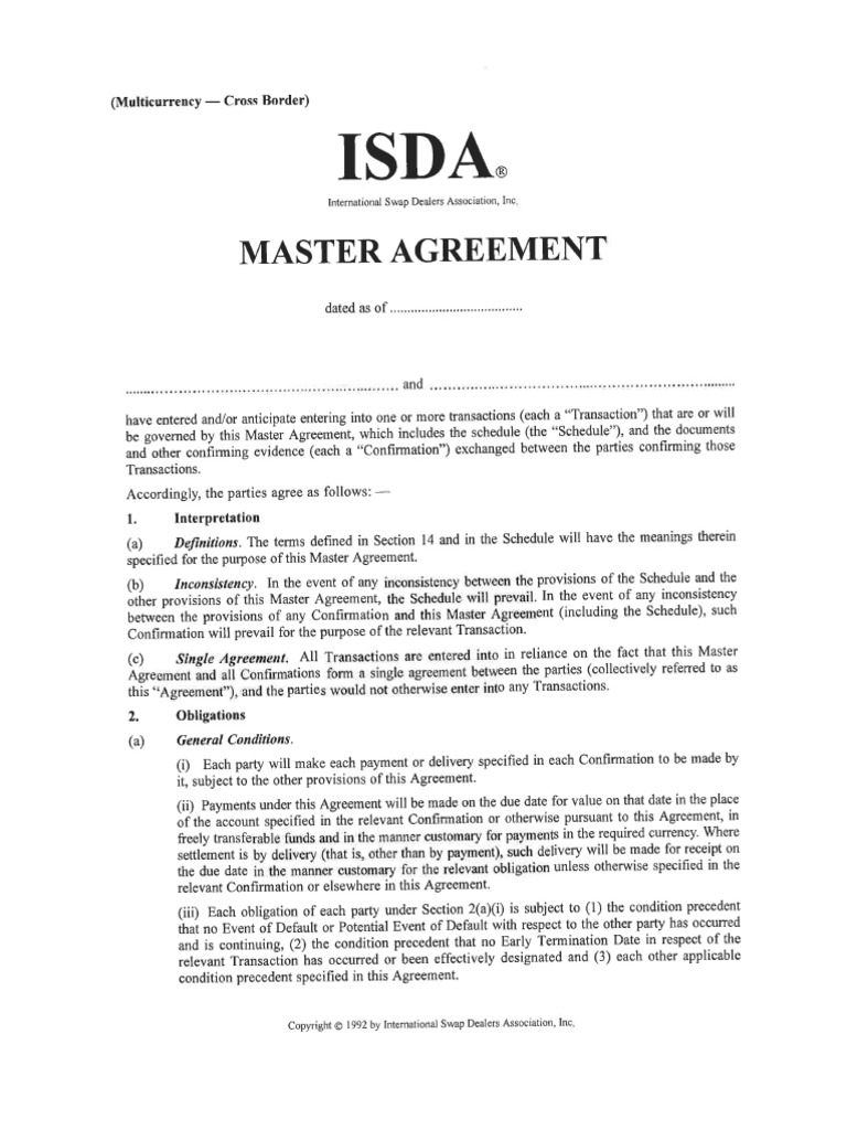 1992 ISDA Master Agreement | PDF | Securities (Finance) | Investments ...