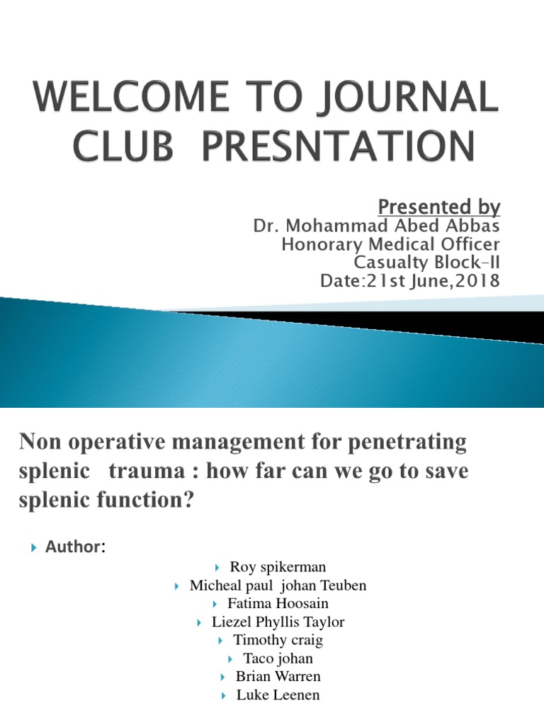 Journal Club Presentation | PDF | Major Trauma | Spleen