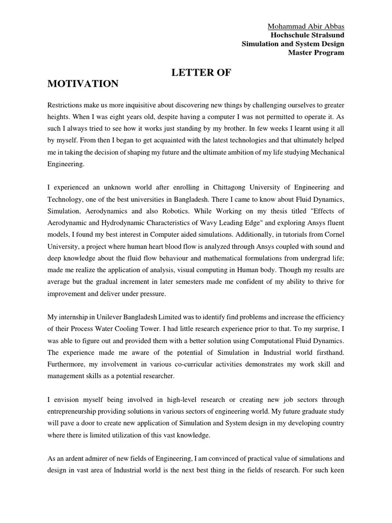 Motivational Letter - SW - Final - REvised | PDF | Fluid Dynamics ...