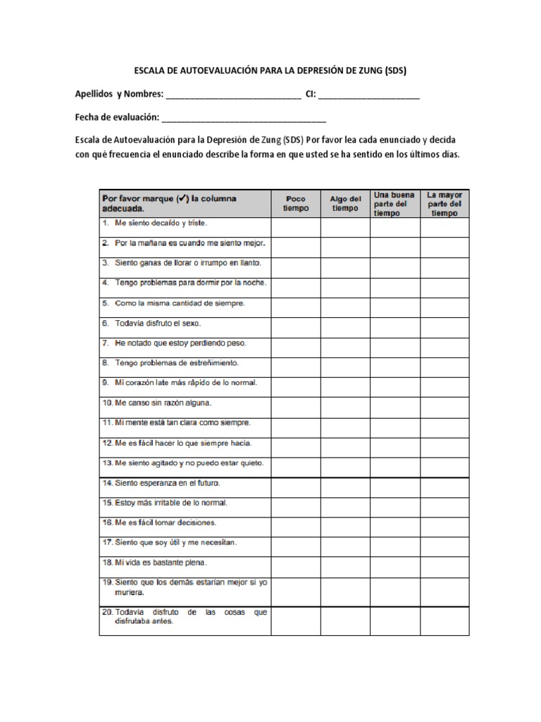 Escala de Autoevaluación para La Depresión de Zung | PDF
