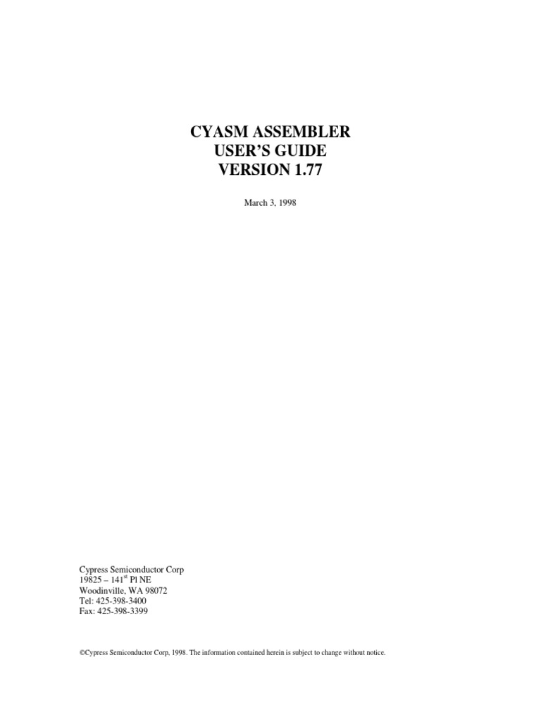 Cyasm Assembler User'S Guide: March 3, 1998 | PDF | Assembly Language | String (Computer Science)