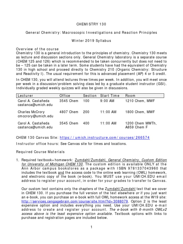 Chem 130 - Syllabus PDF | PDF | Covalent Bond | Chemical Polarity