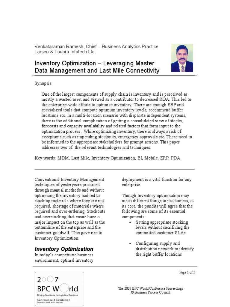 Paper Inventory Optimization | PDF | Inventory | Enterprise Resource ...