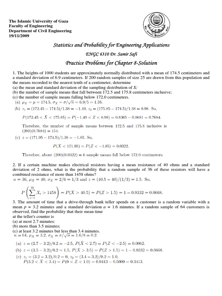 Engineering Statistics Practice Problems | PDF