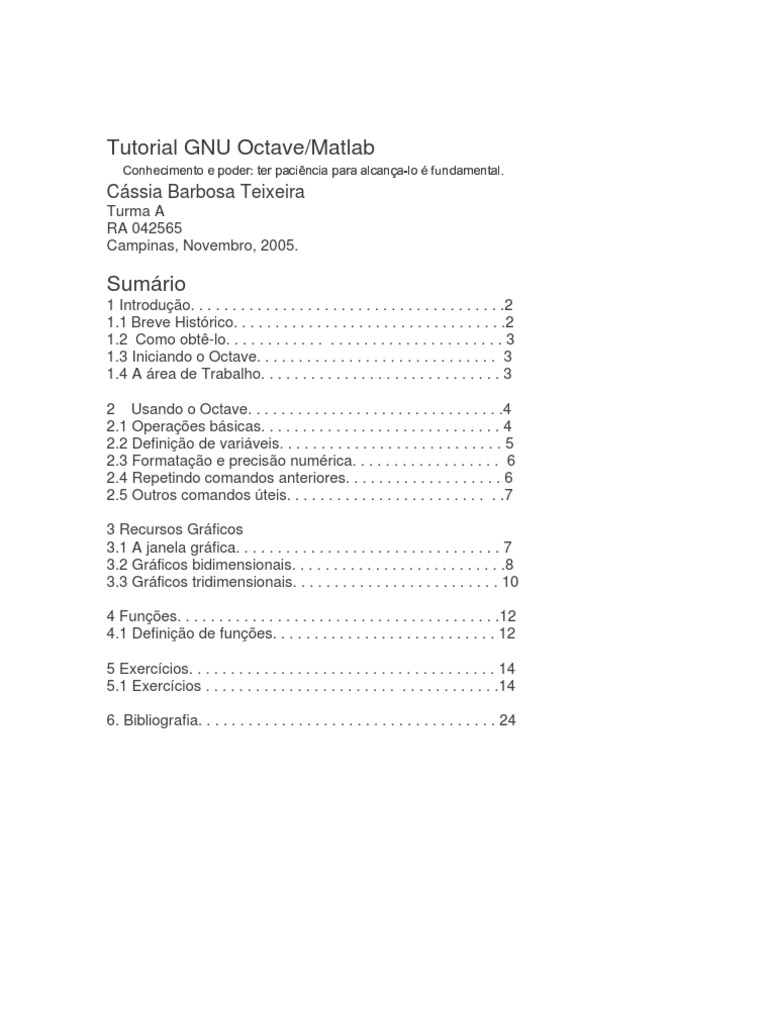 Tutorial Octave Matlab | PDF | Ensino de Matemática | Analise matemática