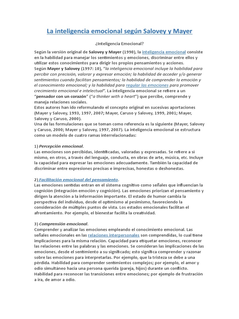 La Inteligencia Emocional Según Salovey y Mayer | Descargar gratis PDF | Inteligencia emocional ...