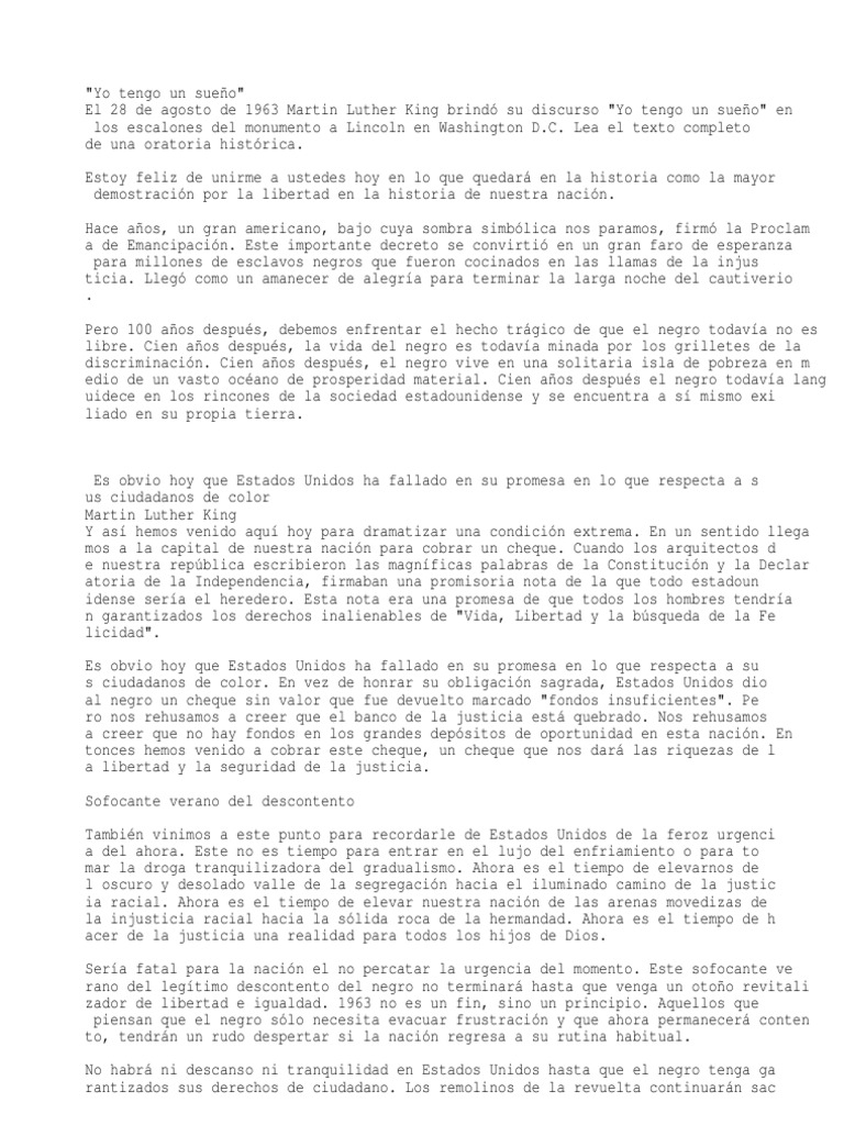 Yo Tengo Un Sueño - Martin Luther King (1963) - Discurso | PDF ...