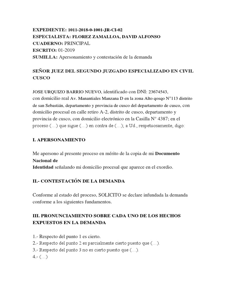 Contestacion de Demanda | PDF | Demanda judicial | Virtud