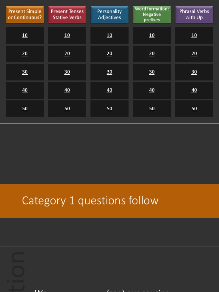 Grammar and Vocabulary Jeopardy Game Fun Activities Games Games - 93352 ...