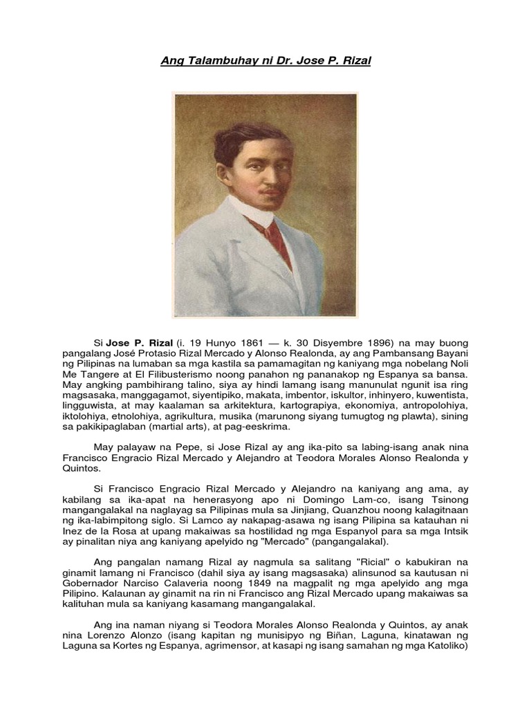 Ang Talambuhay Ni DR Jose Rizal | PDF