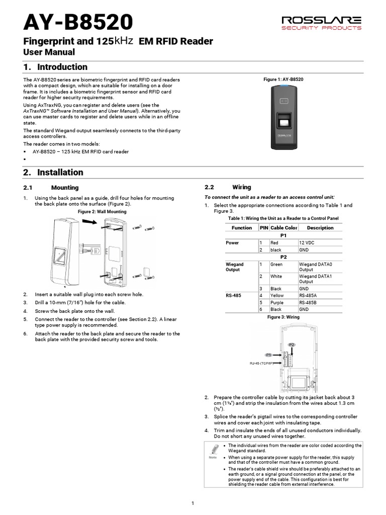 Fingerprint and 125 EM RFID Reader: User Manual | PDF | Electromagnetic ...