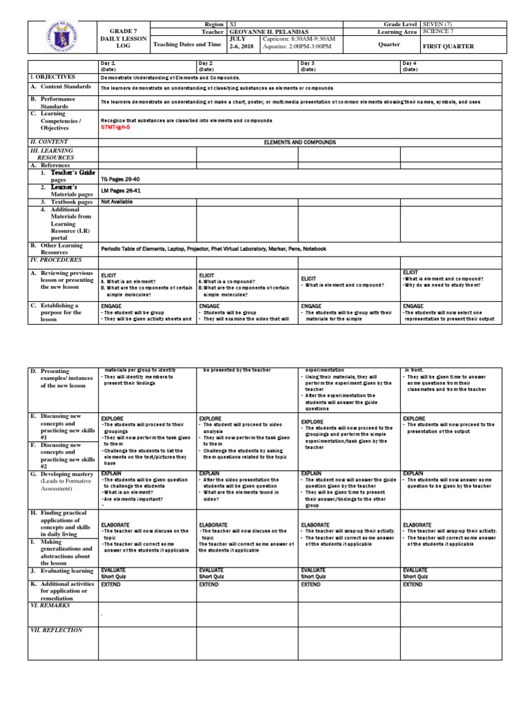 DLL Science 7 July 2-6 | PDF | Teachers | Learning