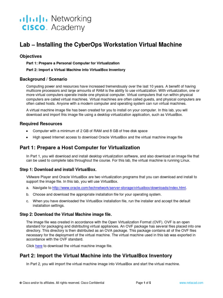 1.1.1.4 Lab - Installing The CyberOps Workstation Virtual Machine PDF | Download Free PDF ...