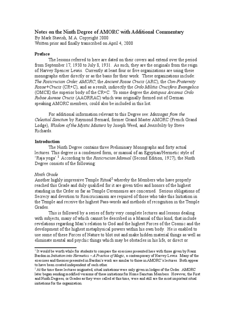 Notes On The Ninth Degree of AMORC With Additional Commentary | PDF ...
