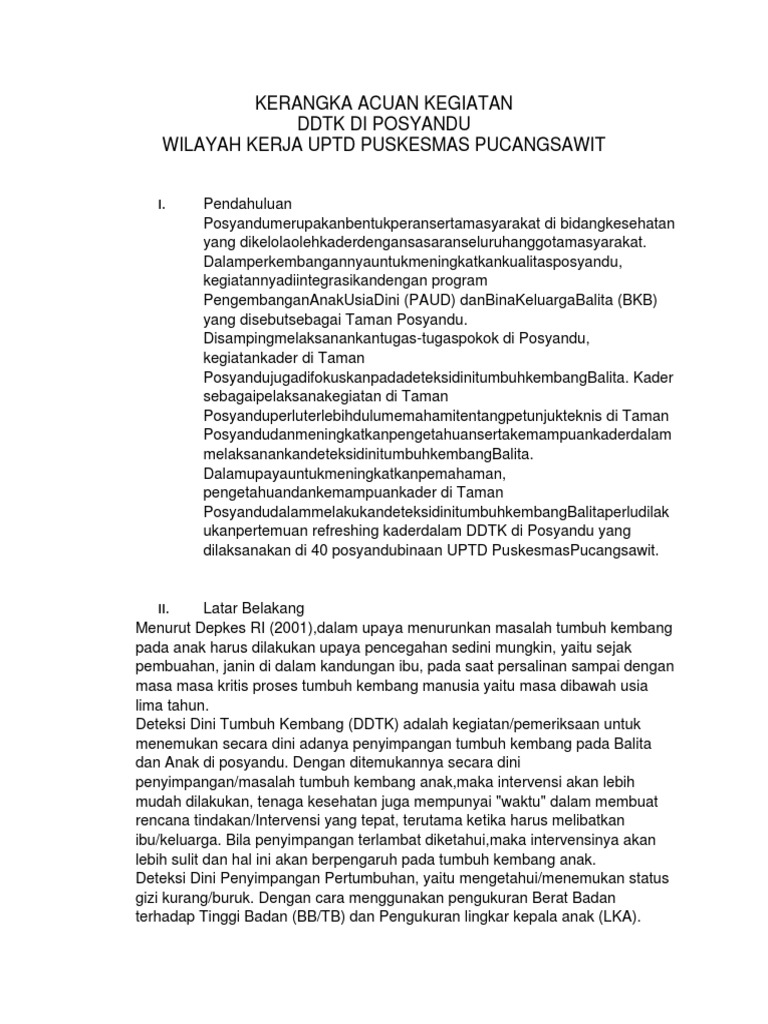 KAK DDTK Di Posyandu | PDF | Pengembangan Diri