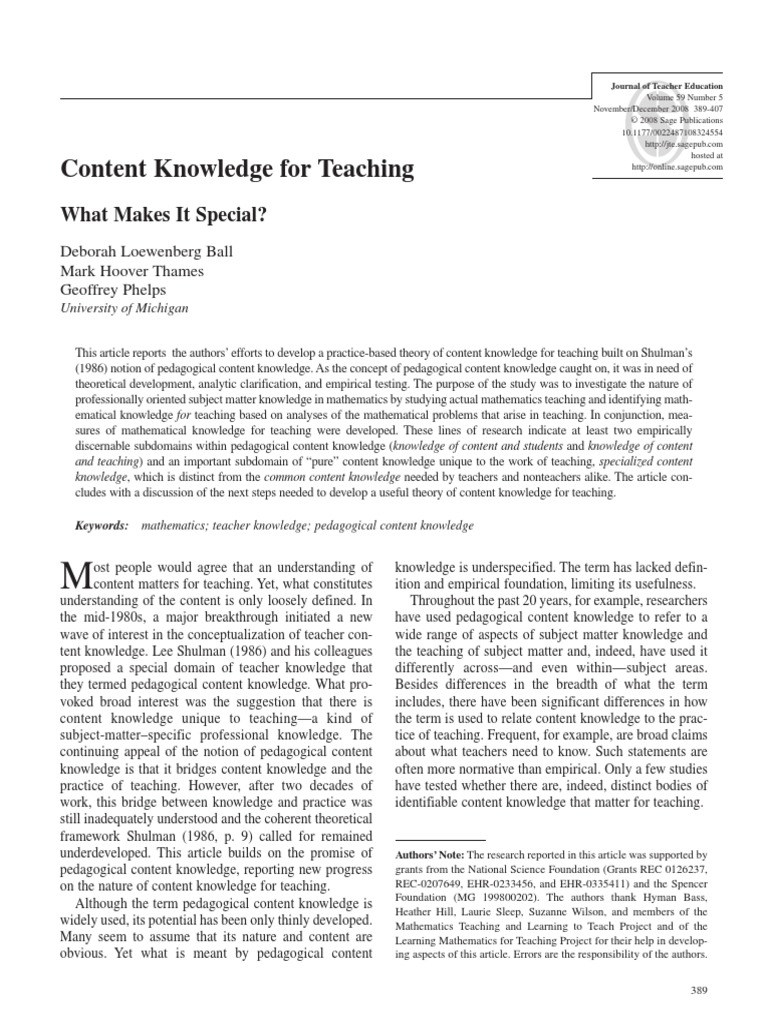 Deborah Ball PDF | PDF | Pedagogy | Teachers