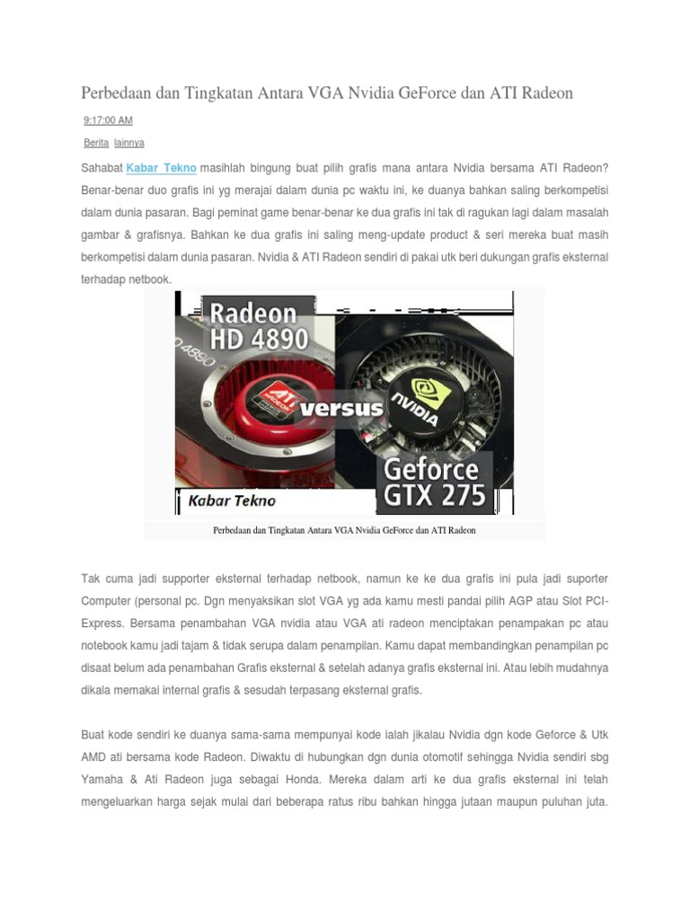 Perbedaan Dan Tingkatan Antara VGA Nvidia GeForce Dan ATI Radeon | PDF