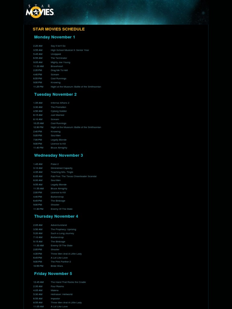 Star Movies Schedule No V 10 | PDF