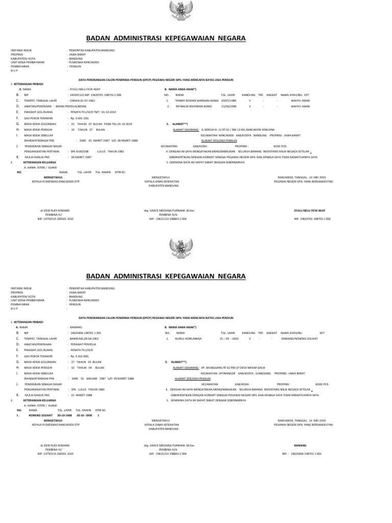 Data Pensiun PNS Kabupaten Bandung | PDF