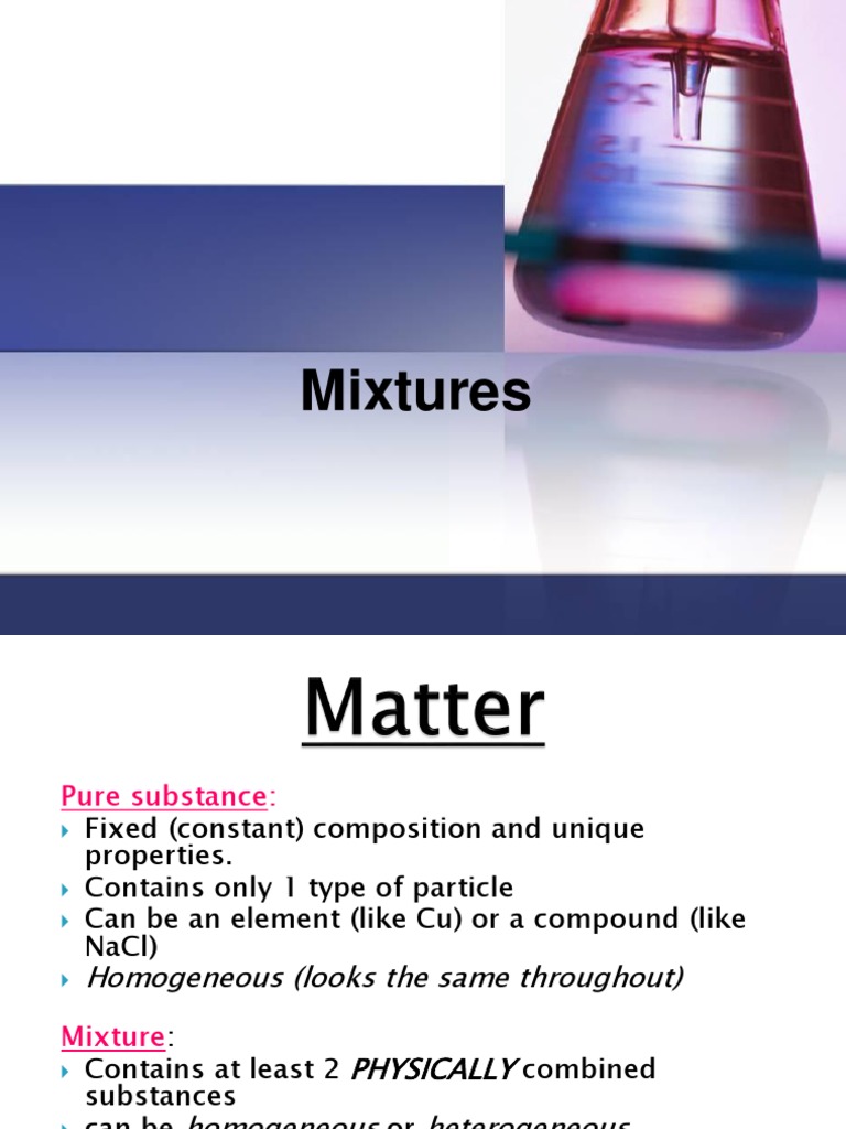 Mixtures | PDF | Mixture | Homogeneity And Heterogeneity