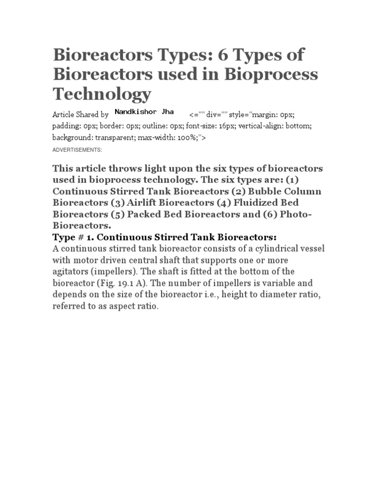 Bioreactors Types | PDF | Chemical Engineering | Chemistry