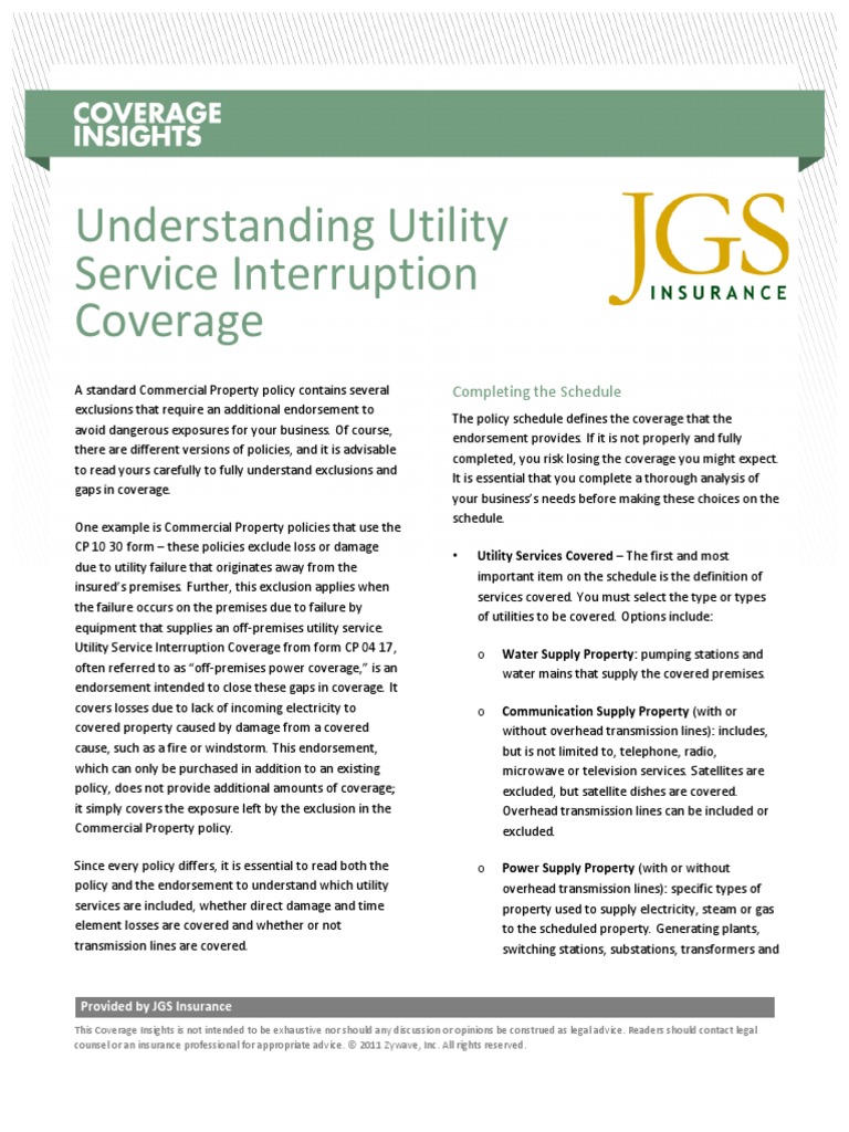 Utility Service Interruption Coverage PDF | PDF | Electric Power ...