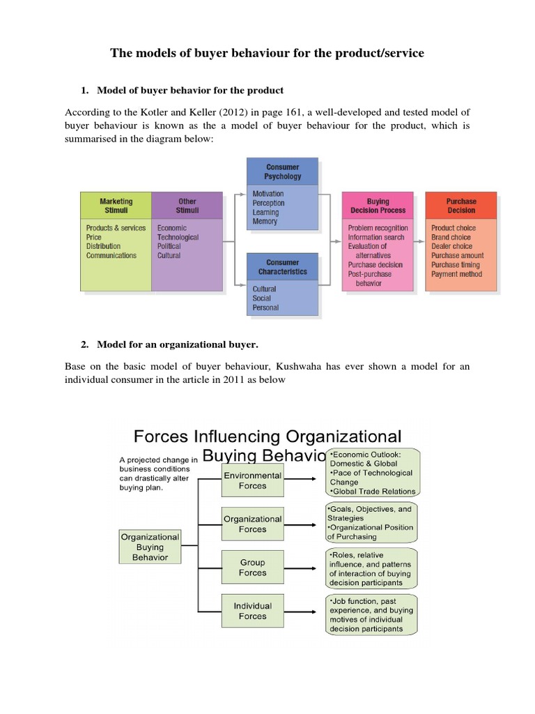 The Models of Buyer Behaviour For The Product | PDF | Consumer ...