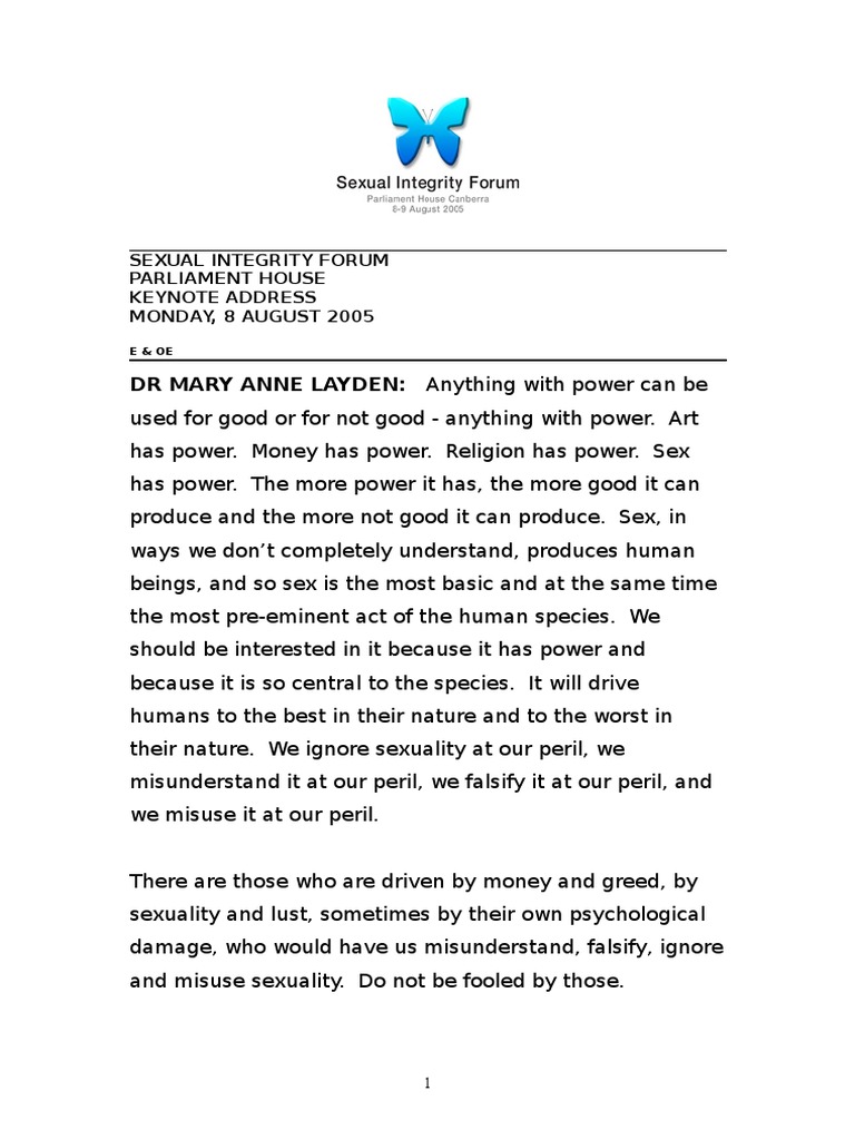 Dr. Mary Anne Layden's Speech | PDF | Rape | Violence