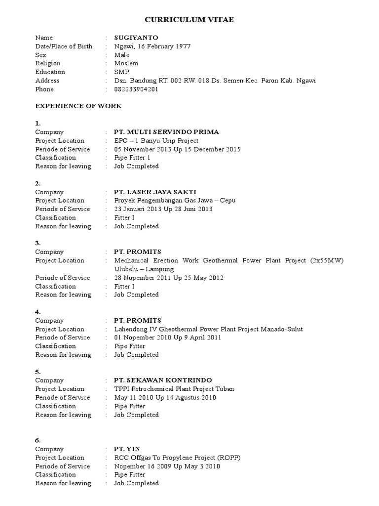 Curriculum Vitae: Experience of Work 1 | PDF | Nature