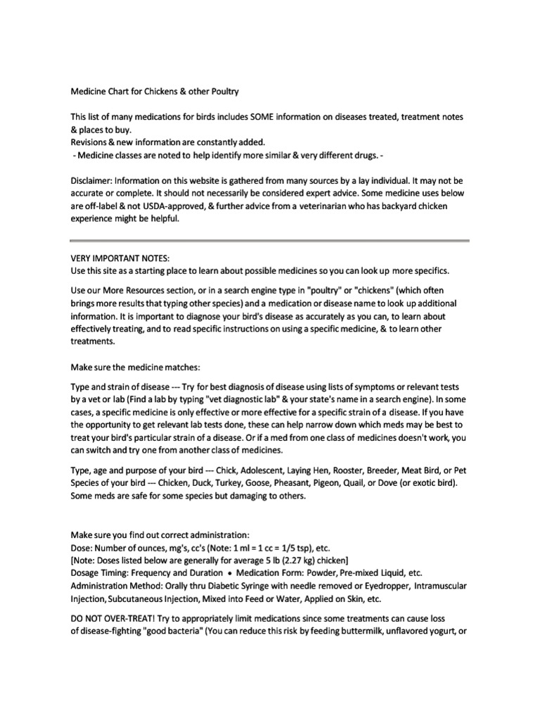 Medicine Chart For Chickens PDF | PDF | Medical Diagnosis | Health Sciences