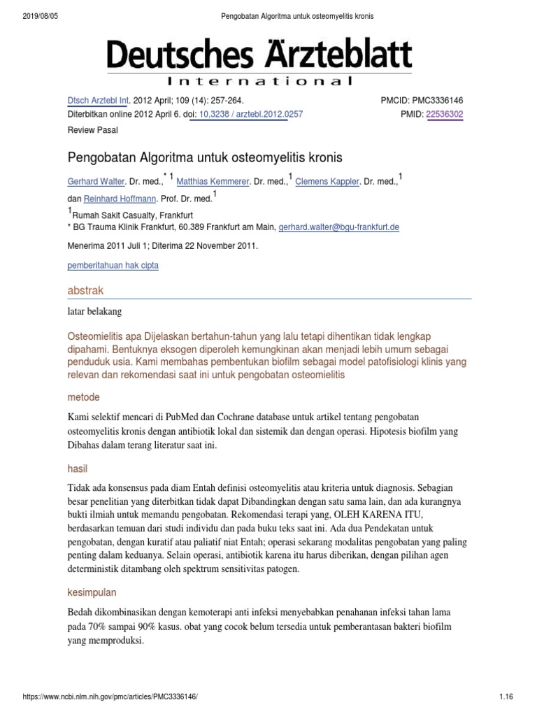 Treatment Algorithms For Chronic Osteomyelitis - De.id | PDF