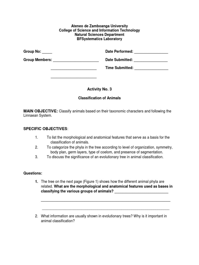 Animal Classification Activity Guide | PDF | Taxonomy (Biology) | Organisms