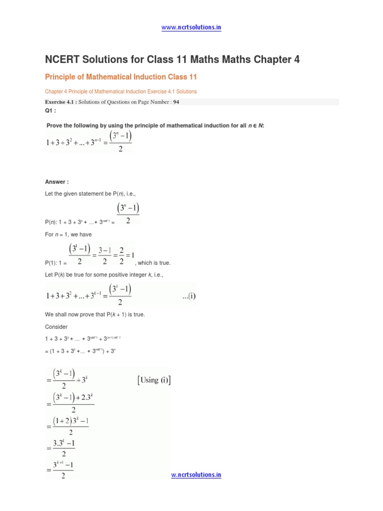 Class 11 Induction Exercises Solutions | PDF | Natural Number | Integer