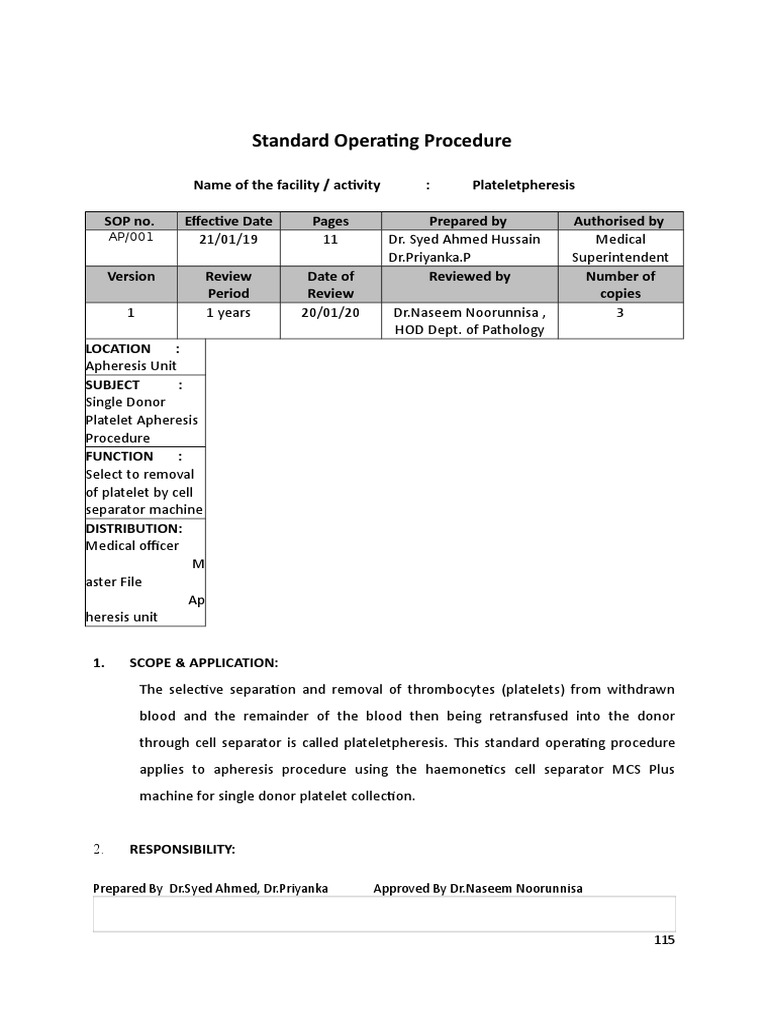 Standard Operating Procedure: Prepared by DR - Syed Ahmed, DR ...