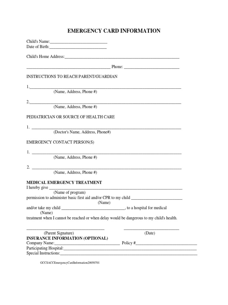 Emergency Contact Card Template | PDF | Self-Improvement