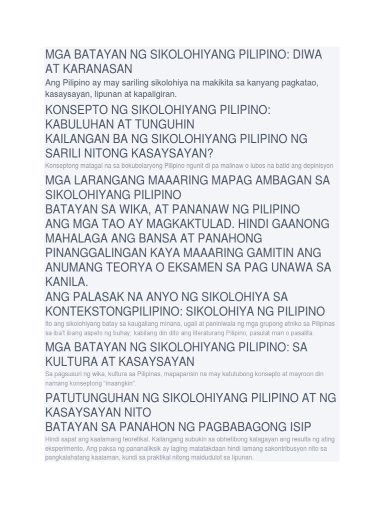 Mga Batayan NG Sikolohiyang Pilipino | PDF