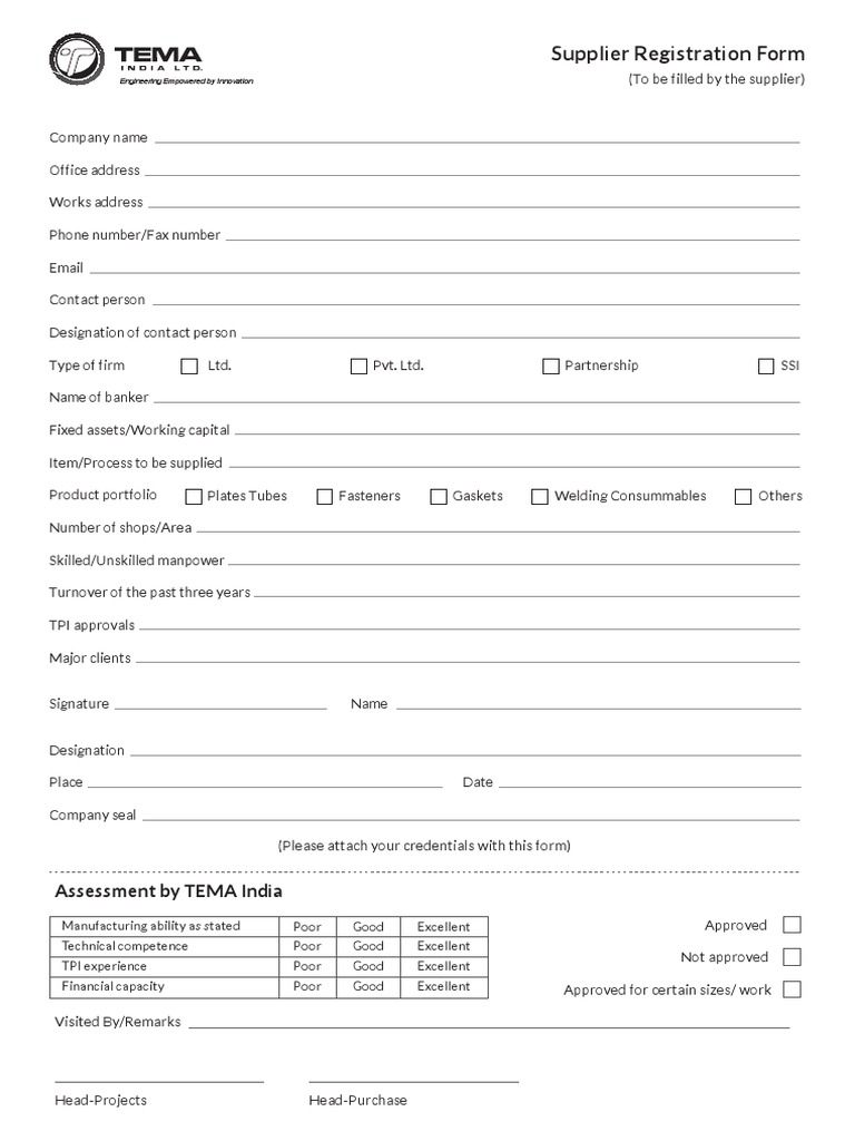 TEMA Supplier-Registration-Form 31jul17 PDF | PDF