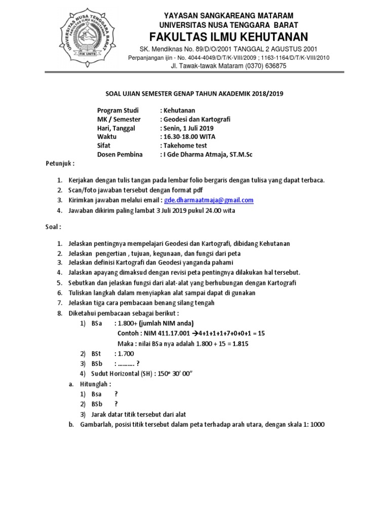 Soal UAS Geodesi Dan Kartografi | PDF