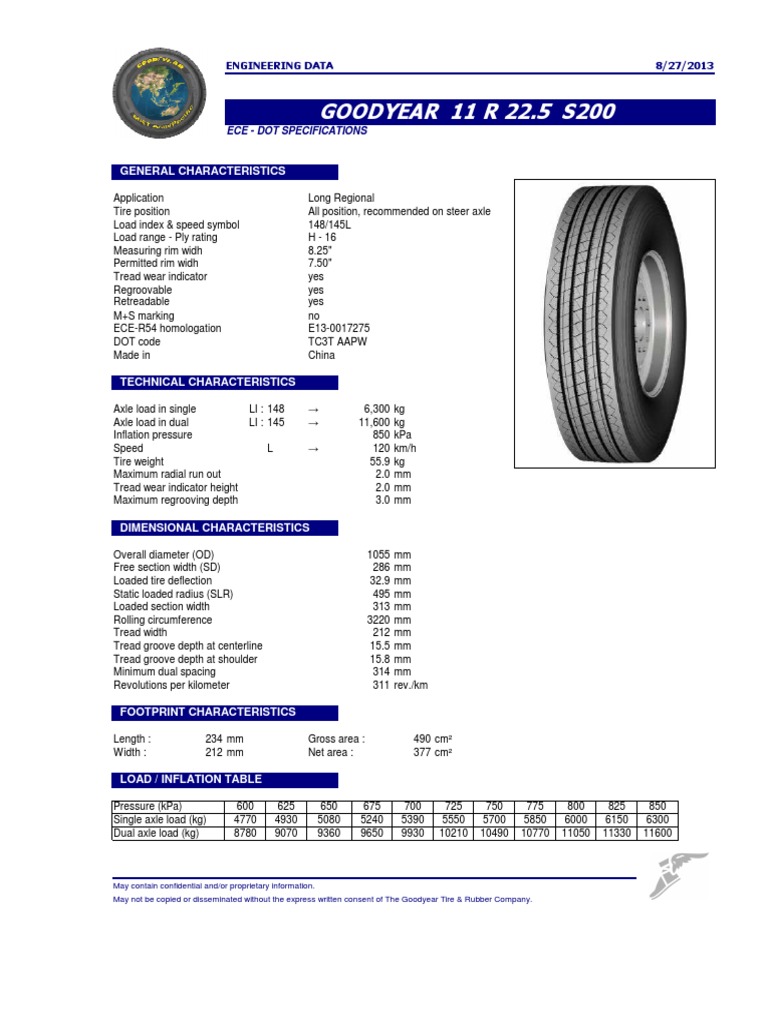 Goodyear 11R22.5 S200 Tire Specifications | PDF | Tire | Vehicles